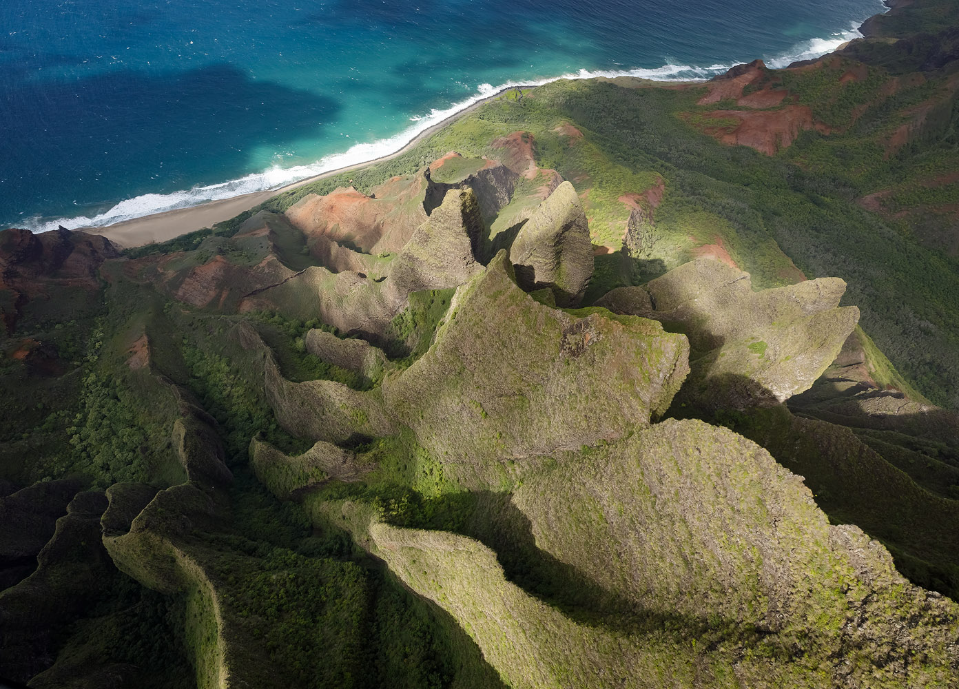 Steeples of Green - A top-down aerial view of the sharp ridges of the ...