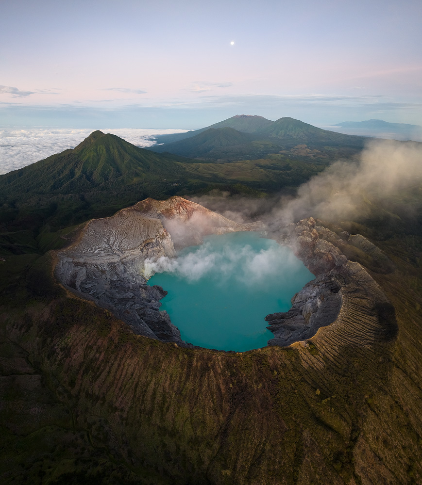 Volcanic Twilight - An aerial of Kawah Ijen volcano during morning ...